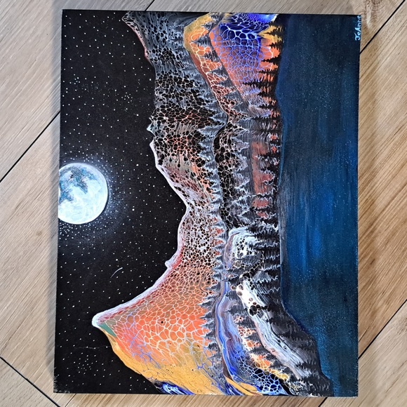 Artisan | Art | Hand Crafted Mountain Scene Painting Wood Canvas ...